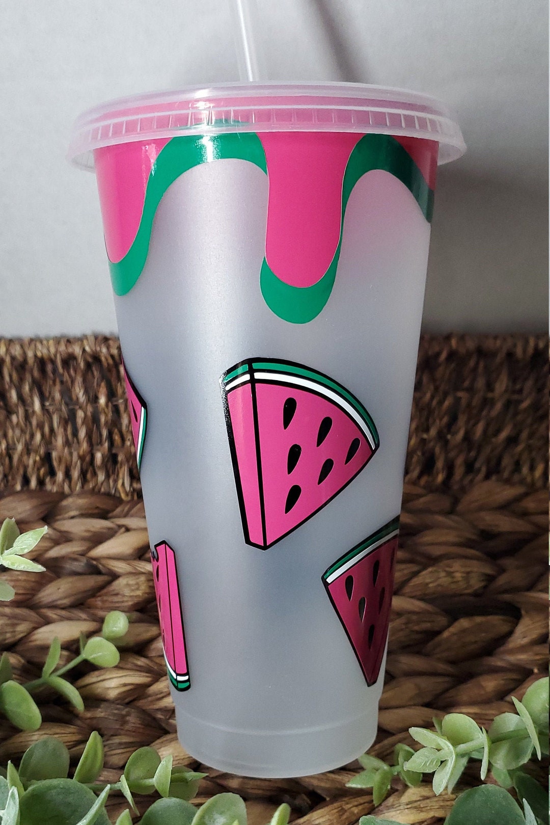 24 Oz Watermelons and Watermelon Drip Full Wrap Clear Cup Reusable Cup ...