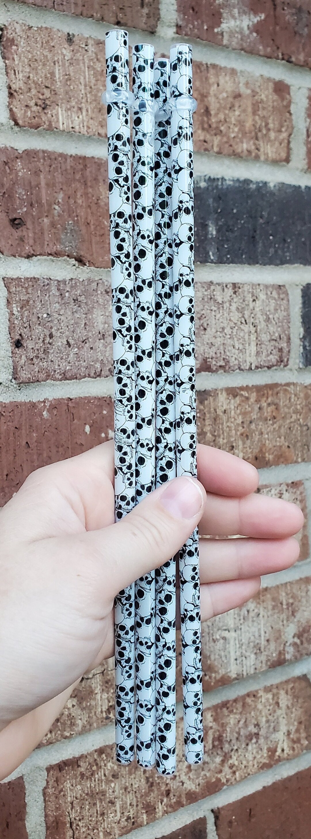 10 Inch Plastic Reusable Straw With Skulls | Halloween Straw | Straw ...