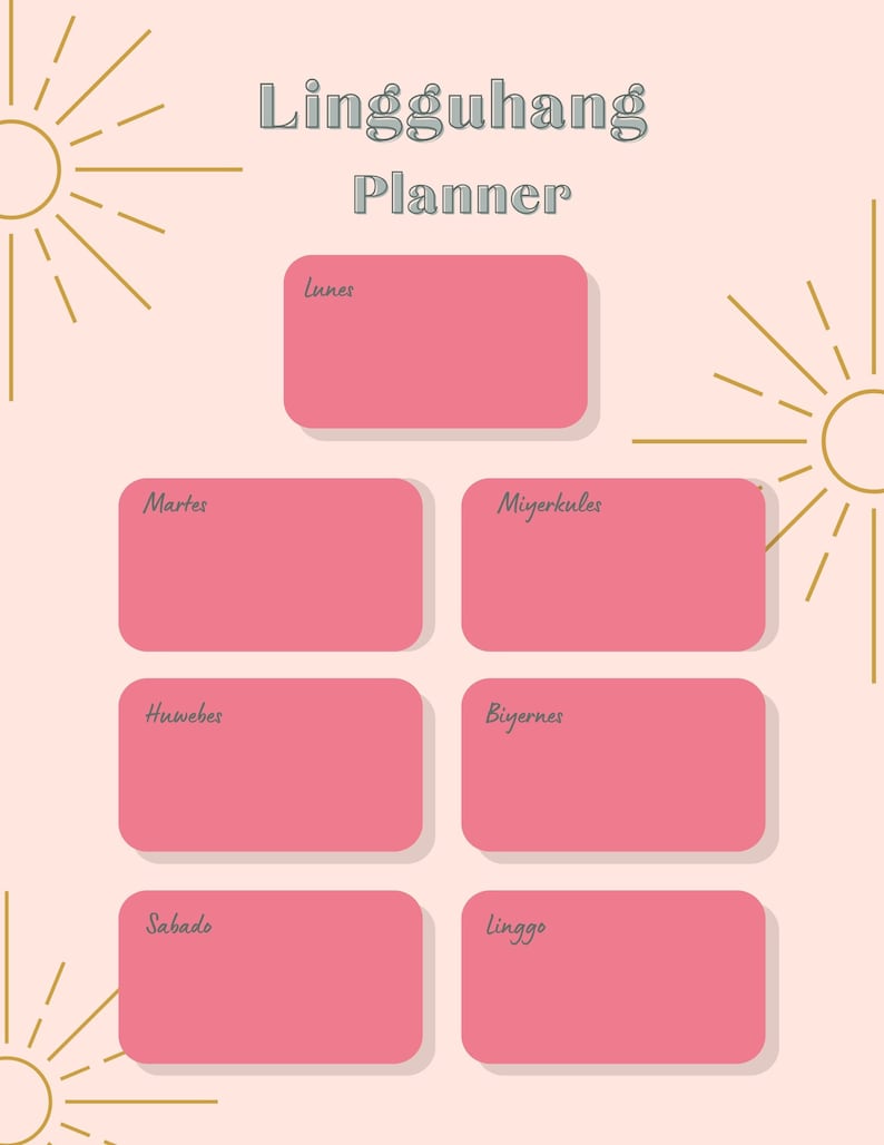 Lingguhang Planner, Weekly Planner Written in Tagalog Words: Lunes ...