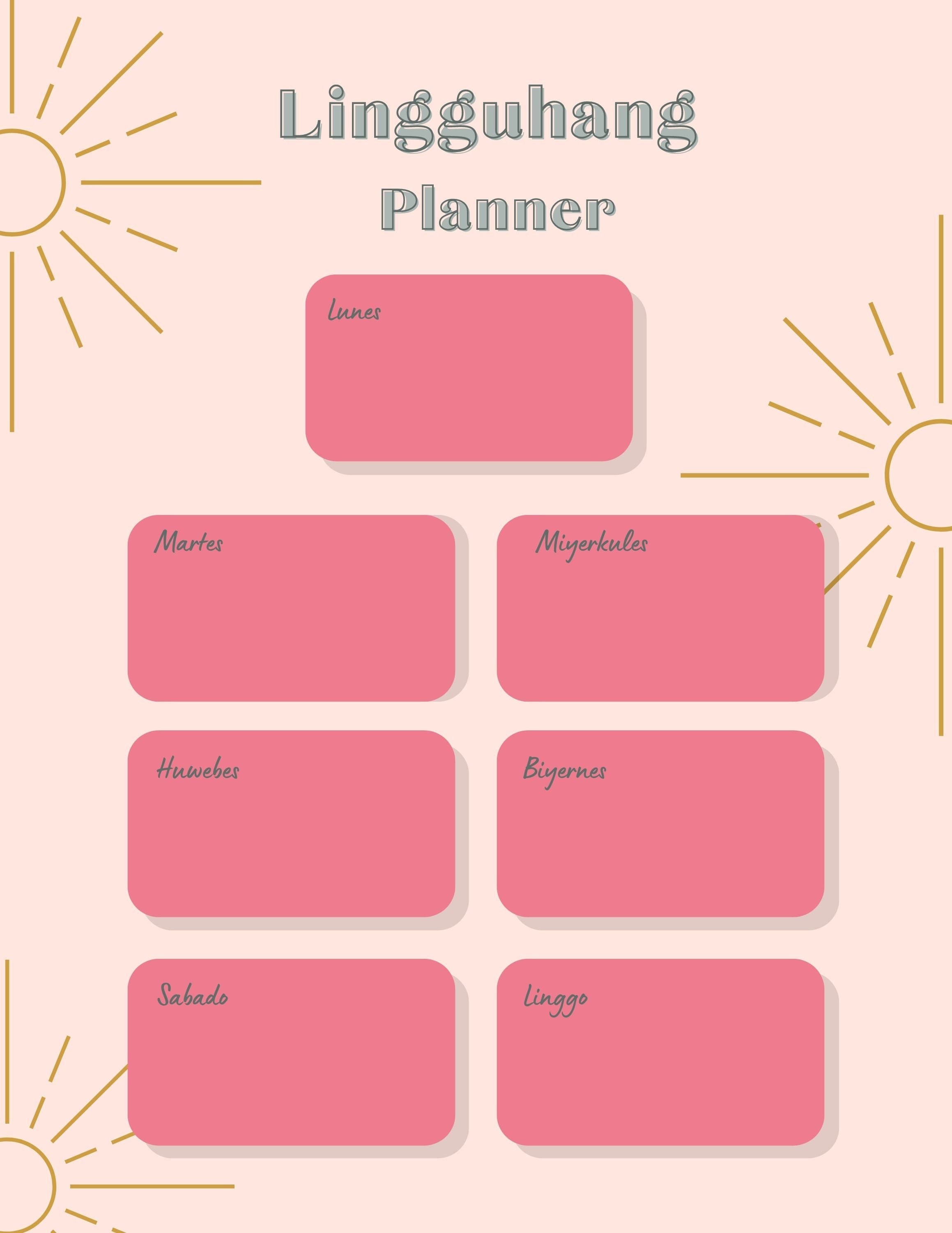 Lingguhang Planner, Weekly Planner Written in Tagalog Words: Lunes ...