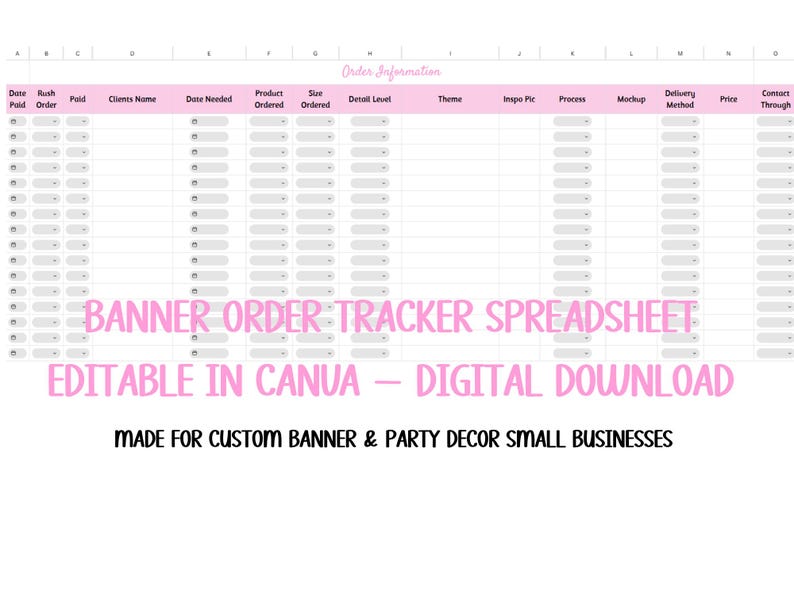 Banner Order Tracker Spreadsheet | Canva Editable Order Log for Custom ...