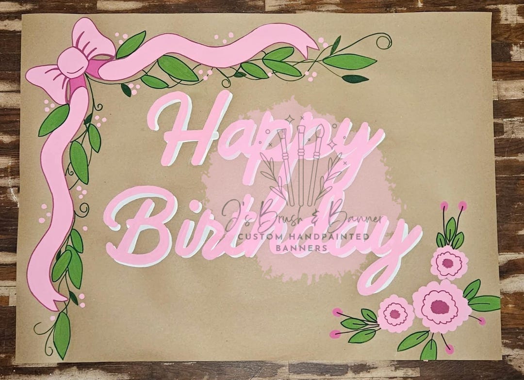 Pink Bow Birthday Banner | Custom Name Banner | Coquette Birthday Theme ...