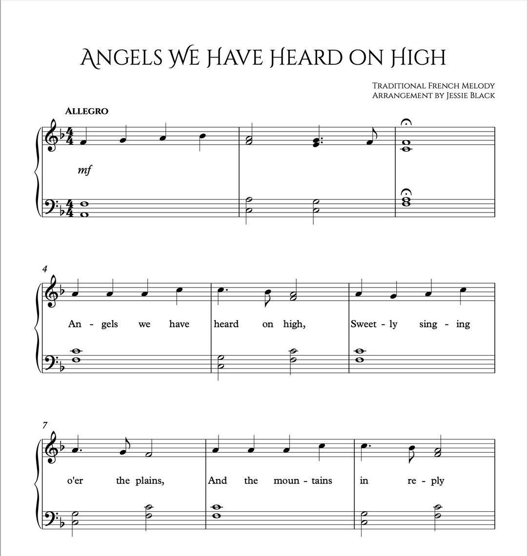 Angels We Have Heard on High, Easy Christmas Piano, Beginner Level ...