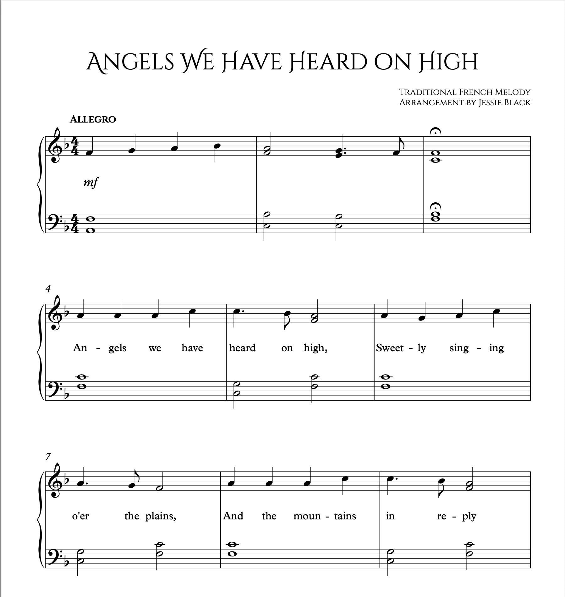 Angels We Have Heard on High, Easy Christmas Piano, Beginner Level ...