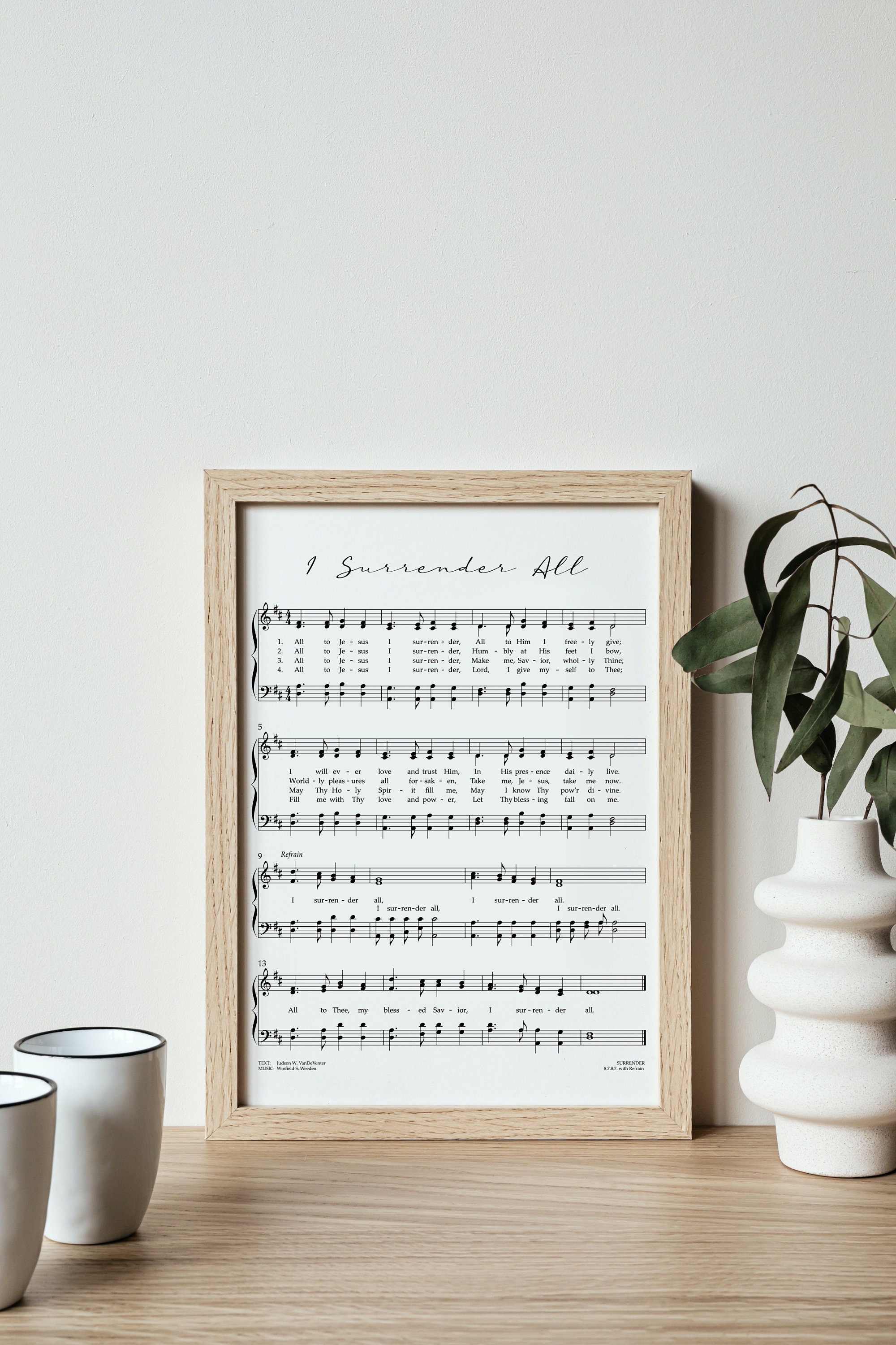 I Surrender All Hymn Print, Printable Hymns, Hymn Music Page, Digital ...
