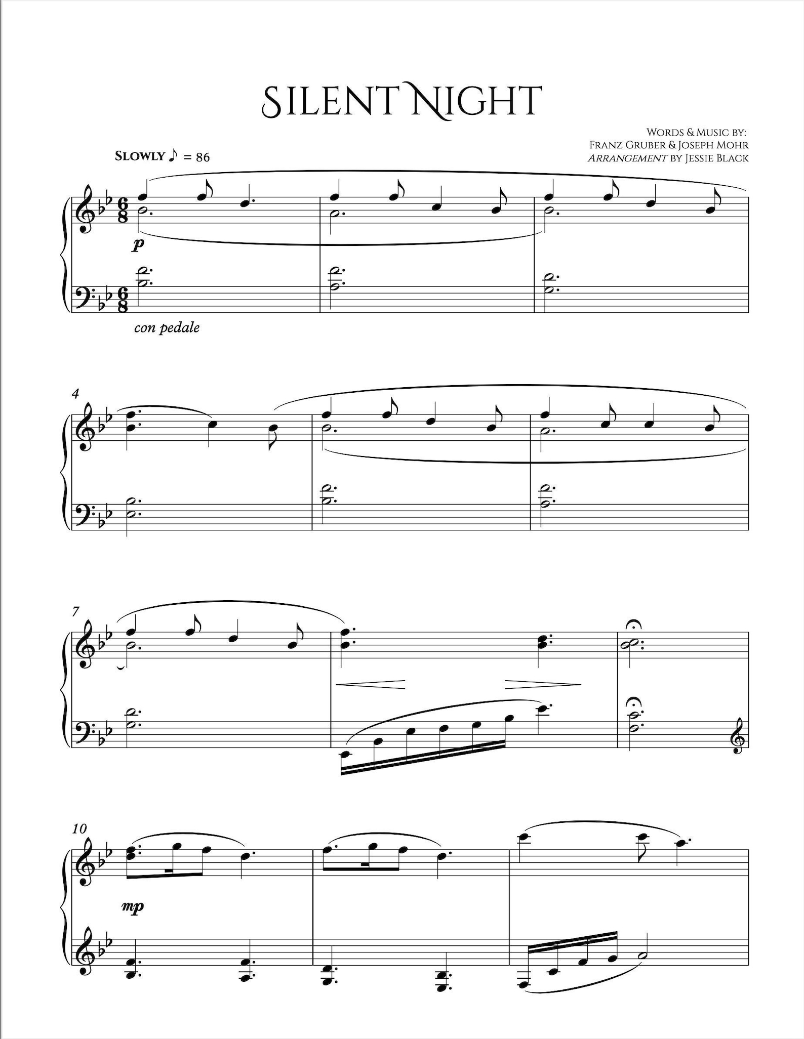Silent Night Piano Sheet Music, Advanced Piano, Digital Sheet Music ...