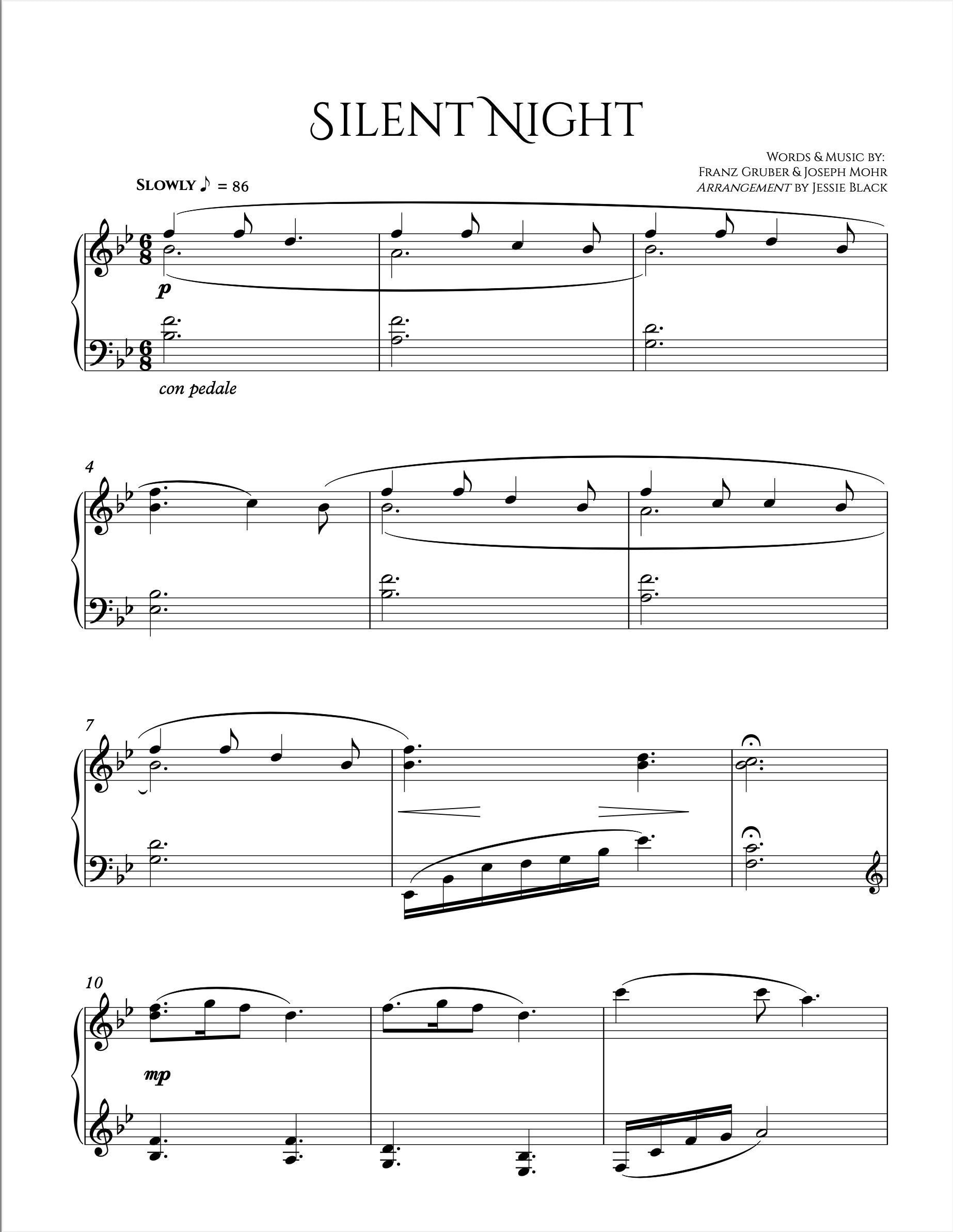 Silent Night Piano Sheet Music, Advanced Piano, Digital Sheet Music ...