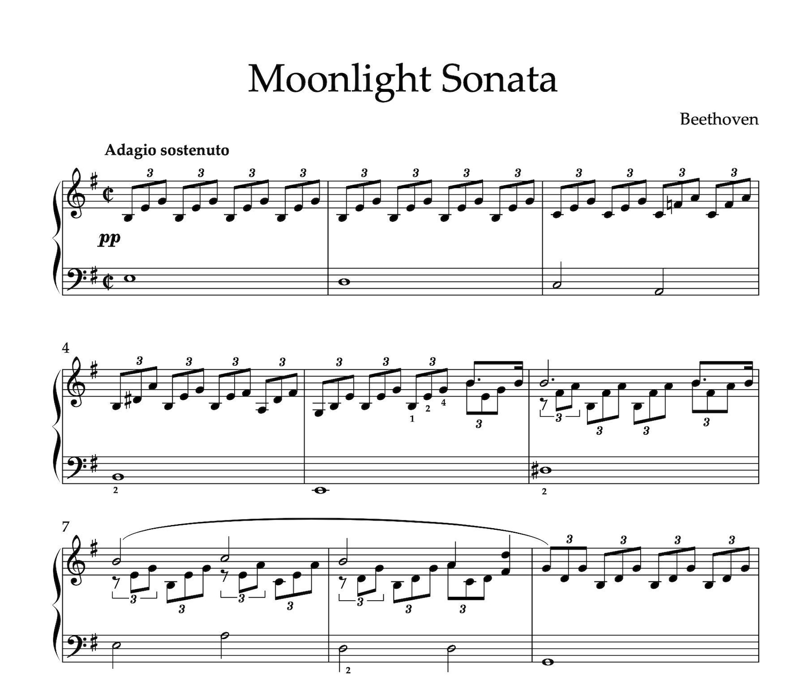 Moonlight Sonata Beethoven Sheet Music, Simplified Arrangement, Piano ...