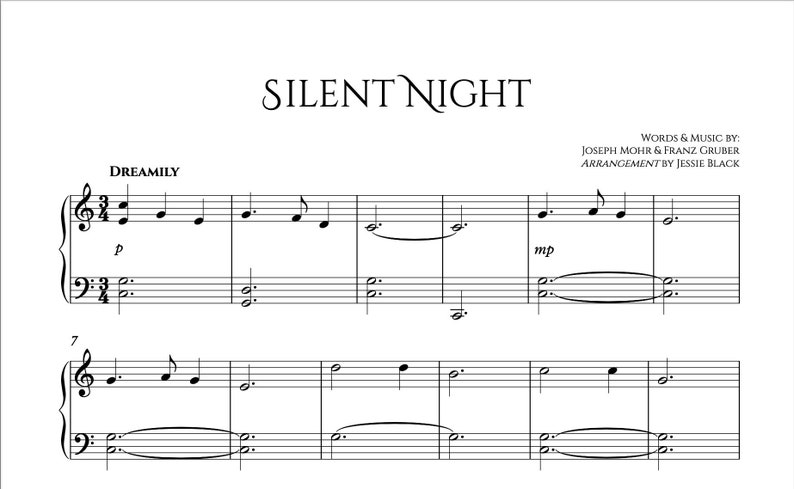 Silent Night Sheet Music, Easy to Intermediate Arrangement, Christmas ...