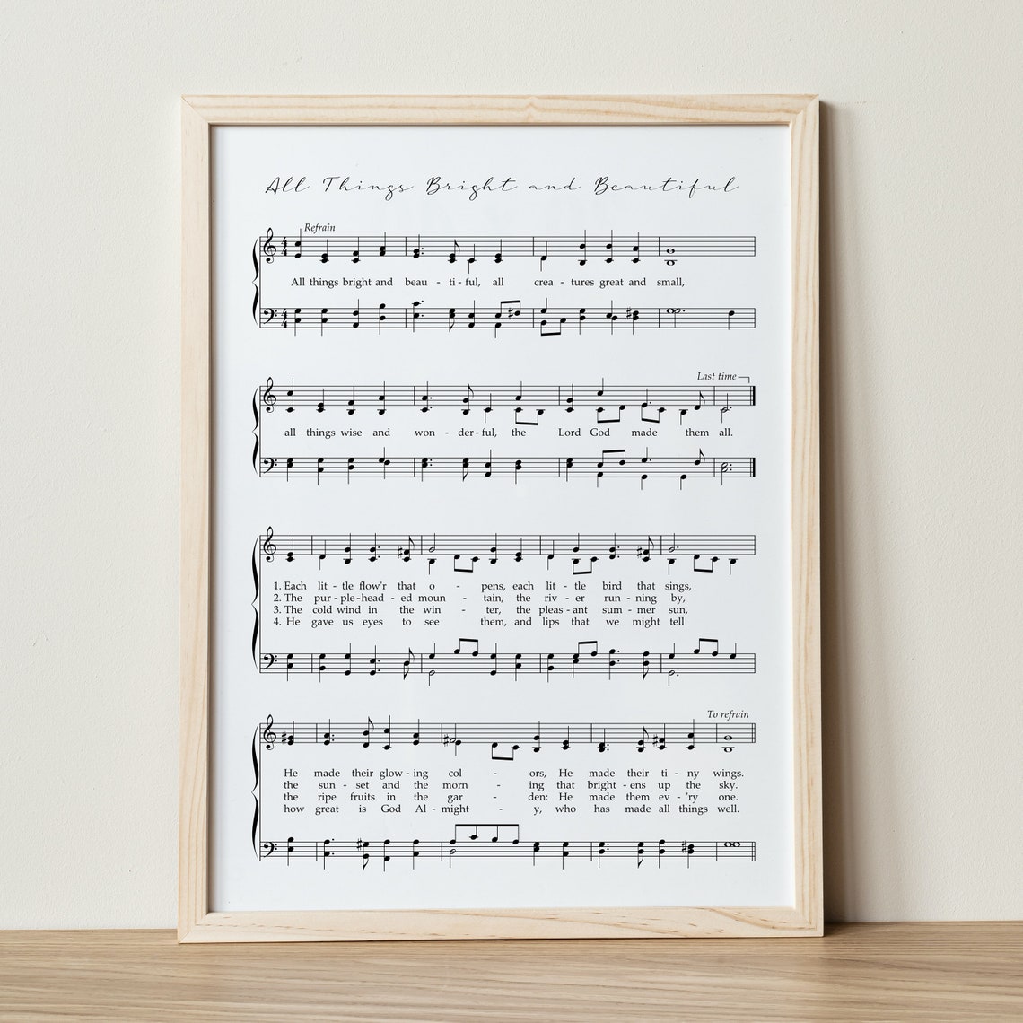 All Things Bright and Beautiful Hymn Print, Printable Hymns, Hymn Music ...