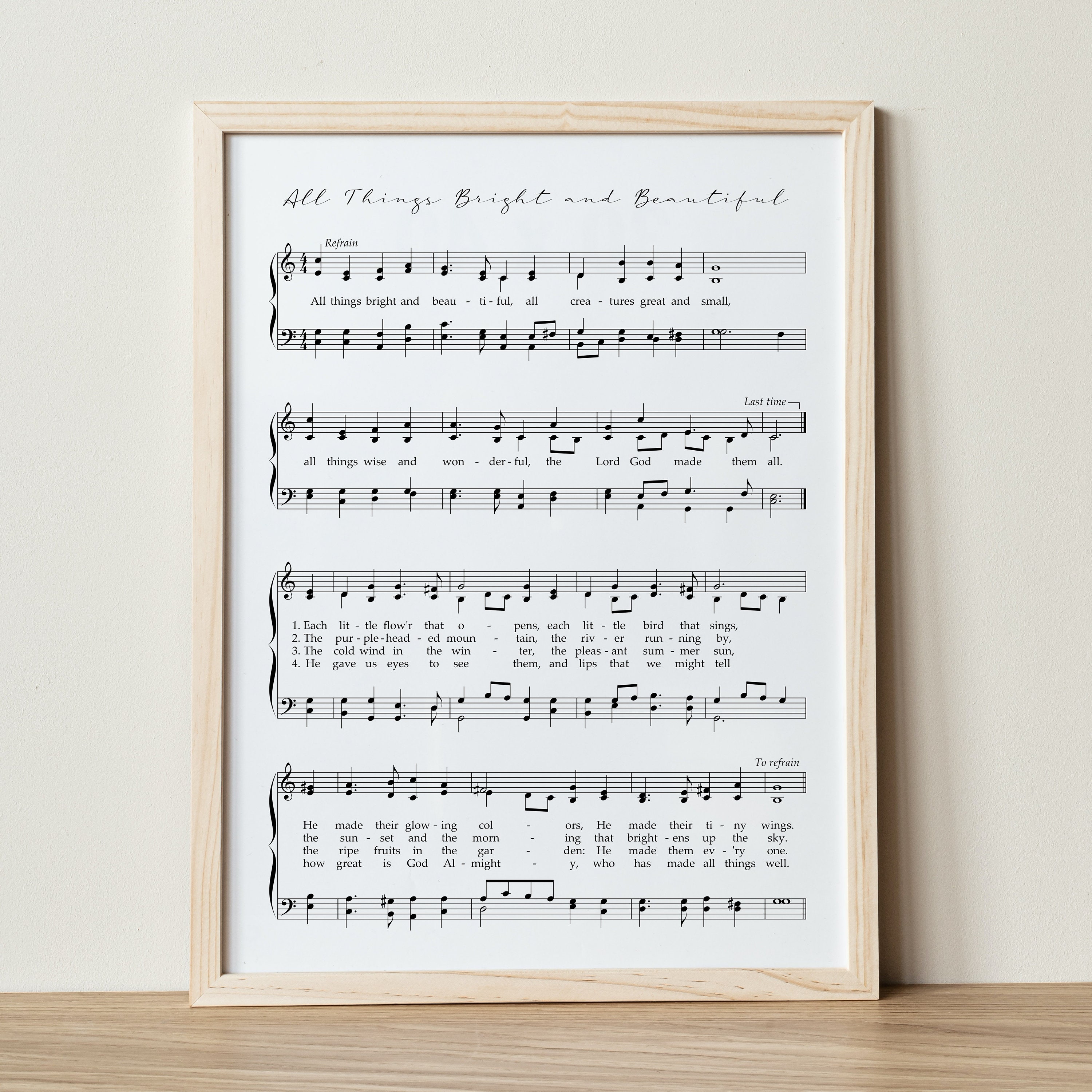 All Things Bright and Beautiful Hymn Print, Printable Hymns, Hymn Music ...