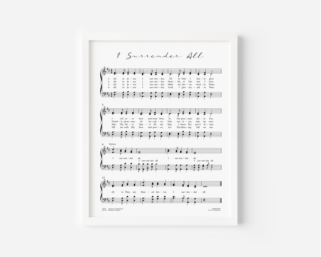 I Surrender All Hymn Print, Printable Hymns, Hymn Music Page, Digital ...