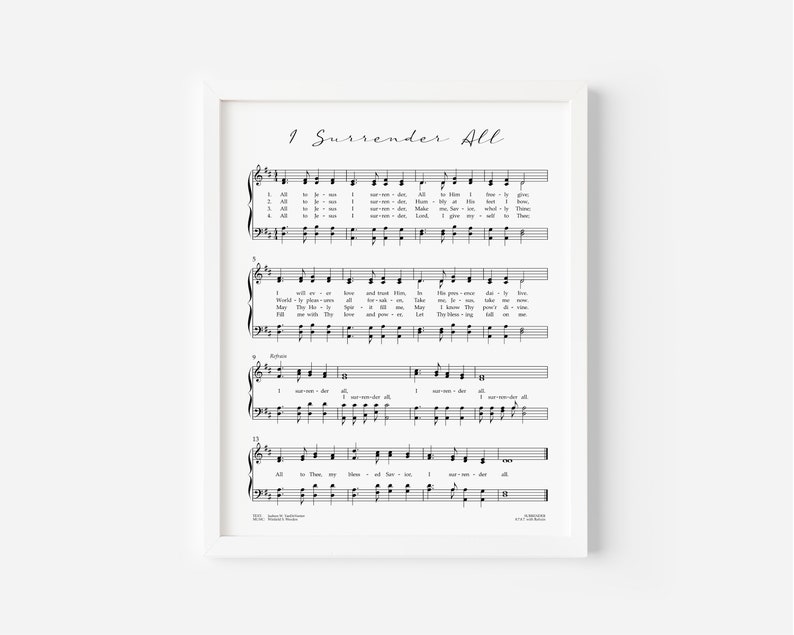 I Surrender All Hymn Print, Printable Hymns, Hymn Music Page, Digital ...