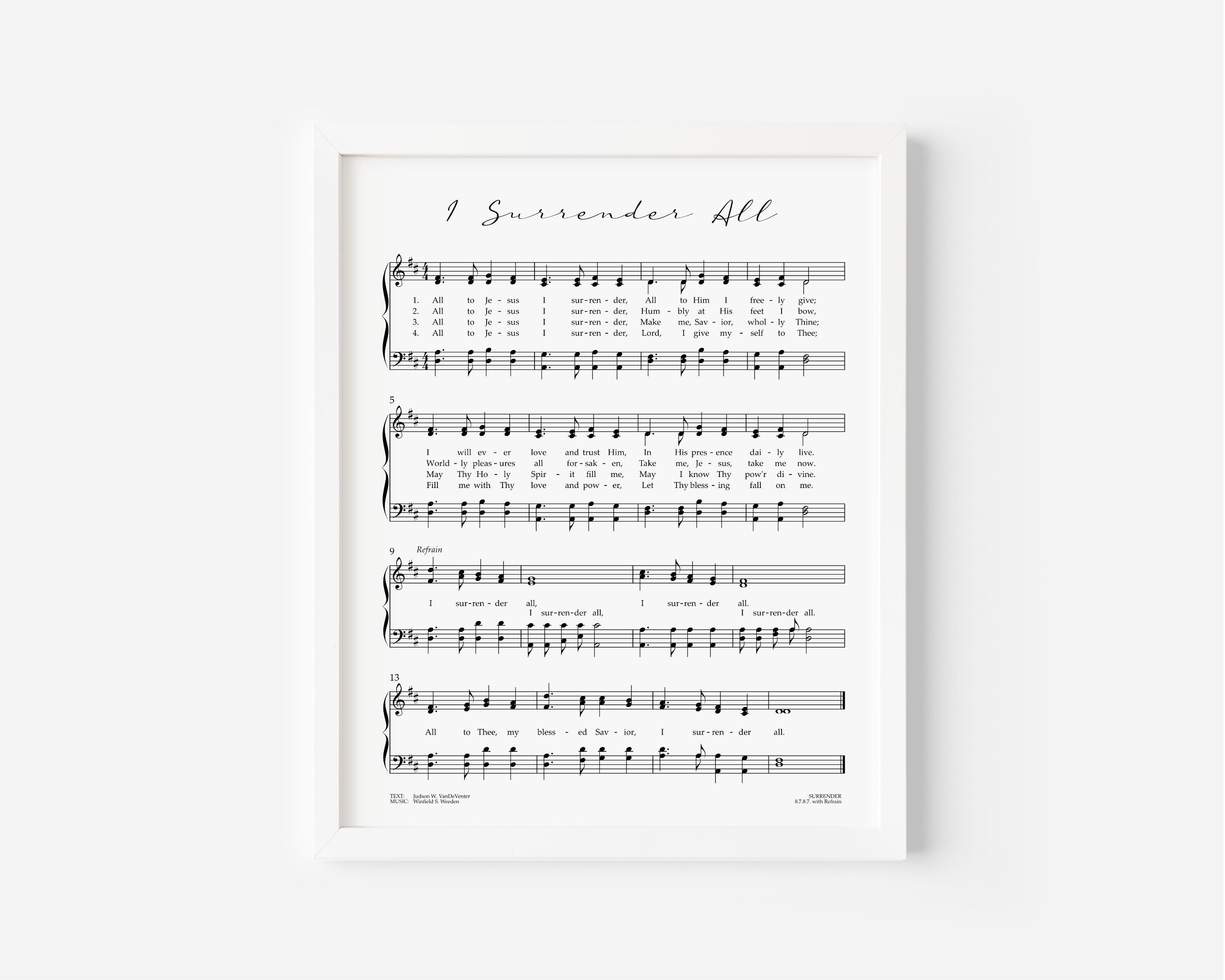 I Surrender All Hymn Print, Printable Hymns, Hymn Music Page, Digital ...