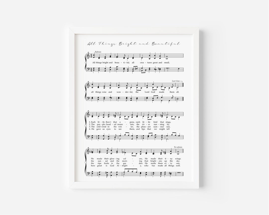 All Things Bright and Beautiful Hymn Print, Printable Hymns, Hymn Music ...