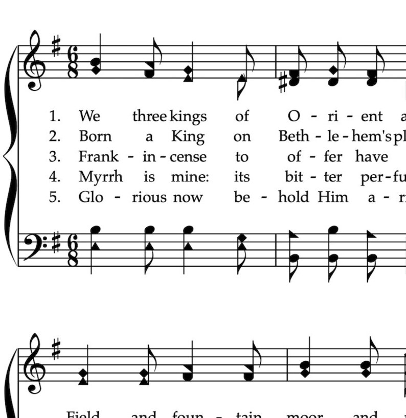 We Three Kings Hymn Shape Note Music Christmas Decor Hymn - Etsy