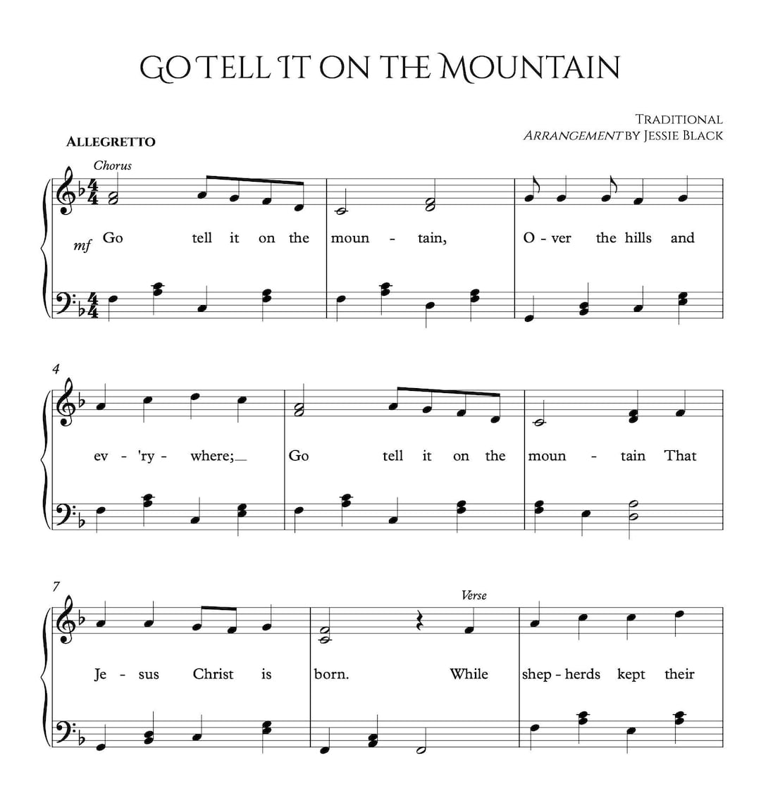 Go Tell It on the Mountain, Easy Christmas Piano, Beginner Level, Sheet ...