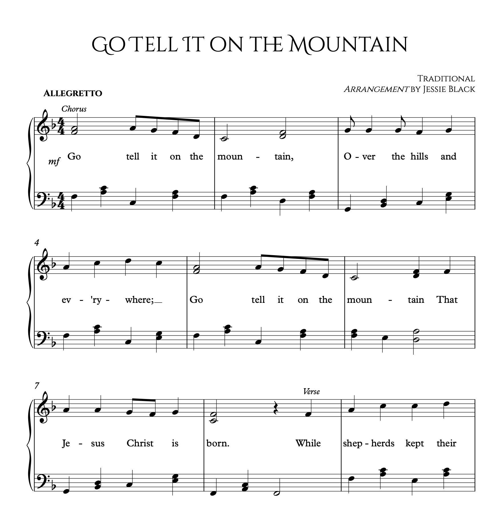 Go Tell It on the Mountain, Easy Christmas Piano, Beginner Level, Sheet ...