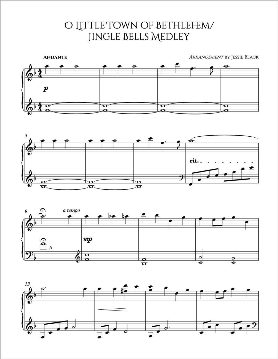 Christmas Sheet Music, O Little Town of Bethlehem Jingle Bells Medley ...
