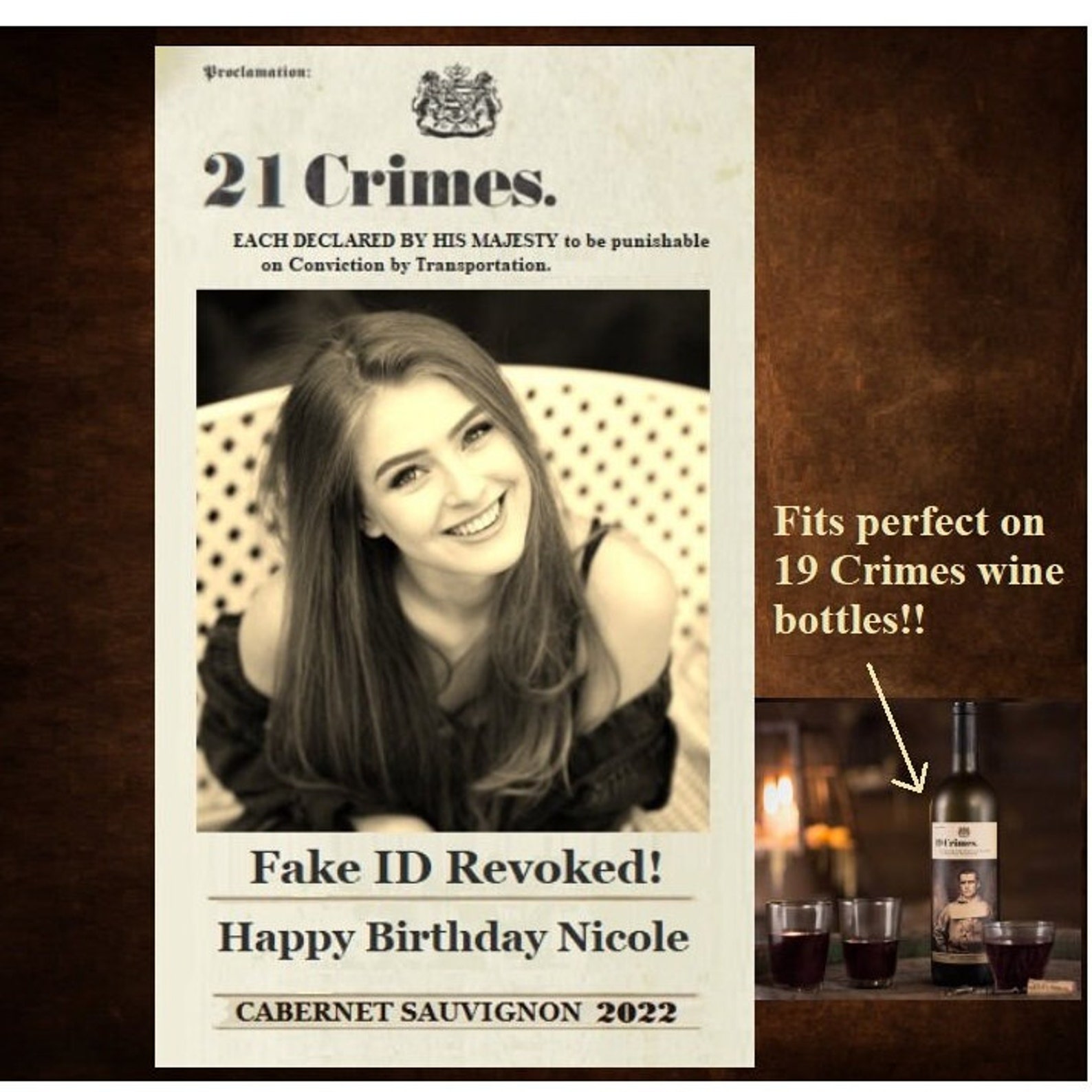 19 Crimes Inspired Wine Labels 21st Birthday Gift for Her 21st Birthday ...