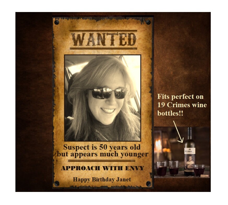 Personalized 19 Crimes Style Wine Labels 30th Birthday Gift for Women ...