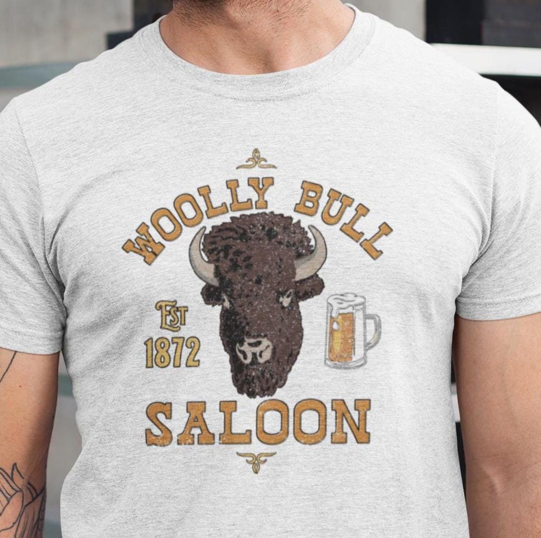 Woolly Bull Old West Saloon T Shirt, Western Cowboy Bar Tee, Retro ...