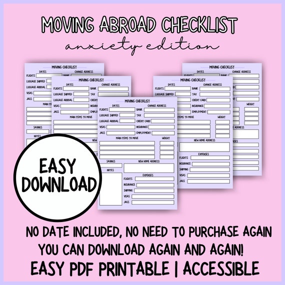 Printable Moving Checklist Moving Abroad Checklist Flight - Etsy