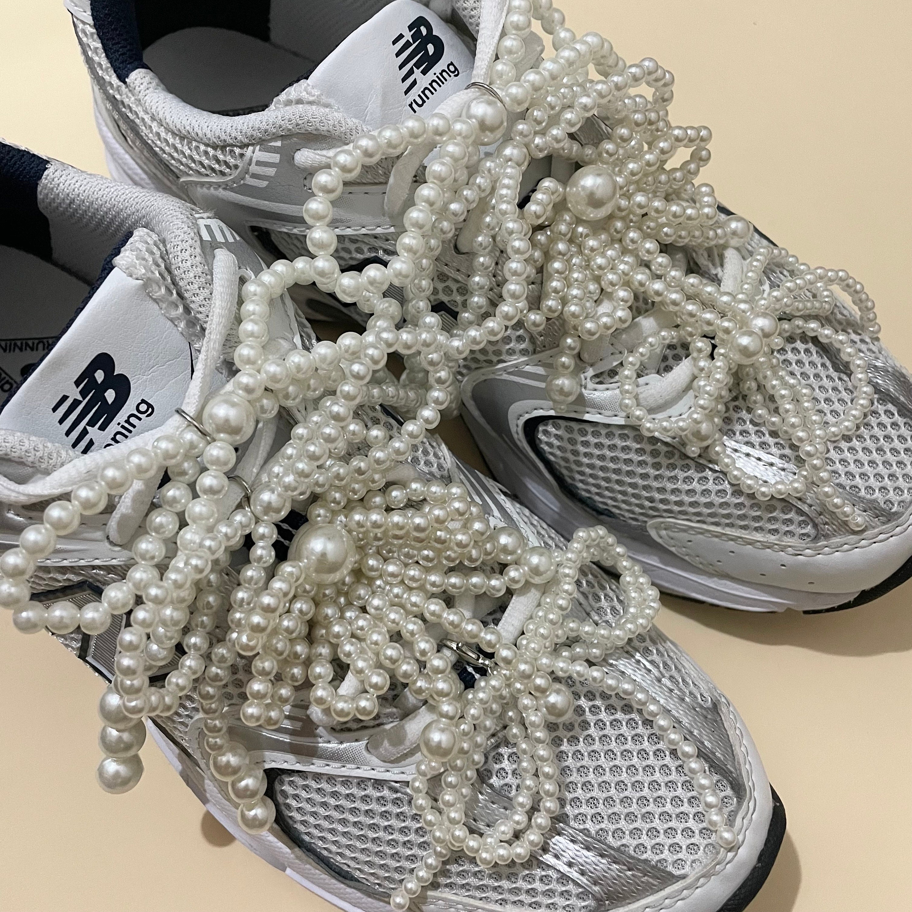 Pearl Shoe Lace Bow Wedding Shoe Lace Decoration Pearl Shoelace Shoe ...