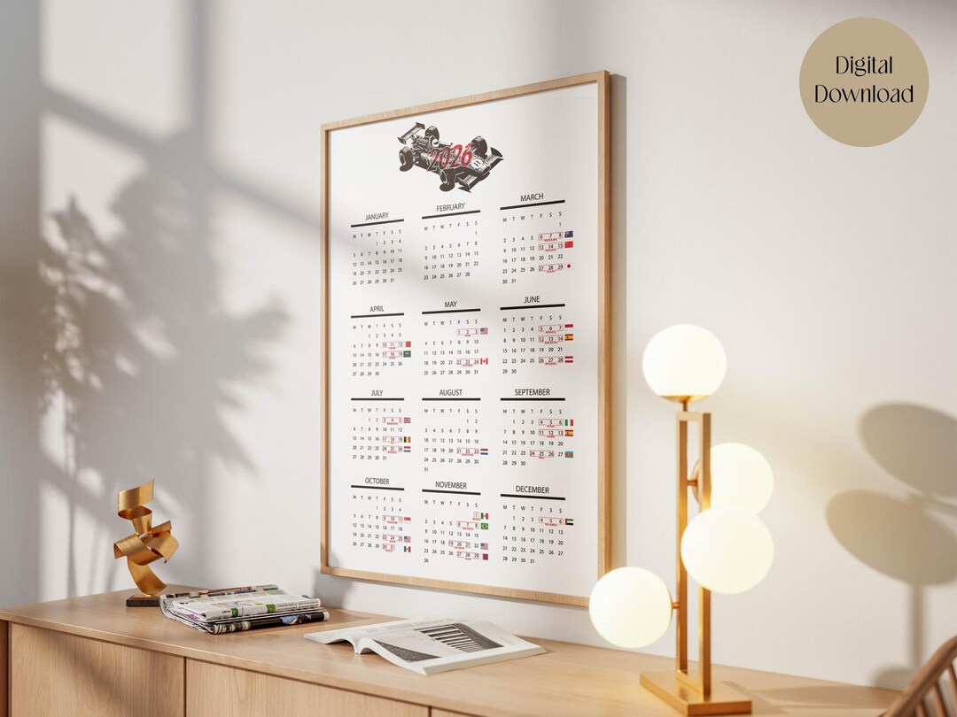 F1 2026 Calendar Poster, Formula One Racing Schedule, Minimalist Sports ...