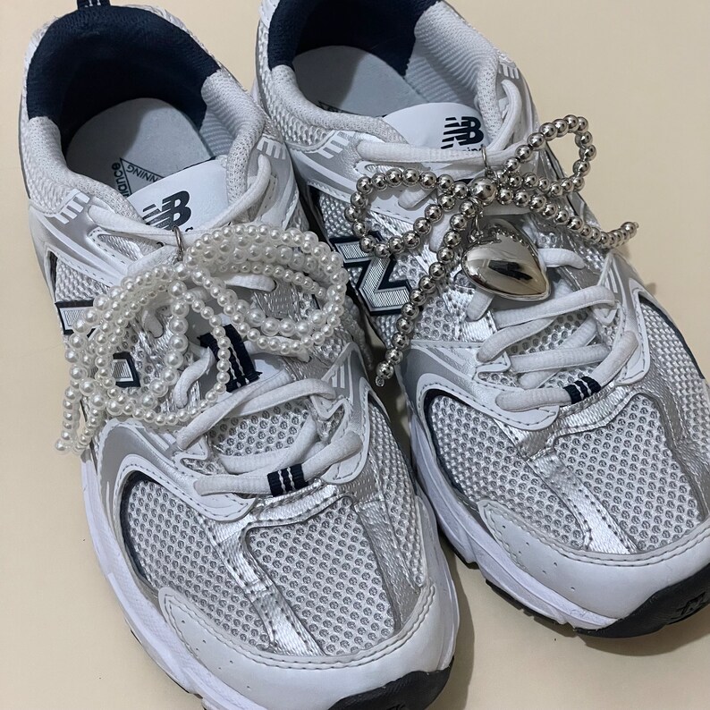 Silver Bead Shoe Ribbon Pearl Shoe Decoration Shoe Sliver Heart for ...