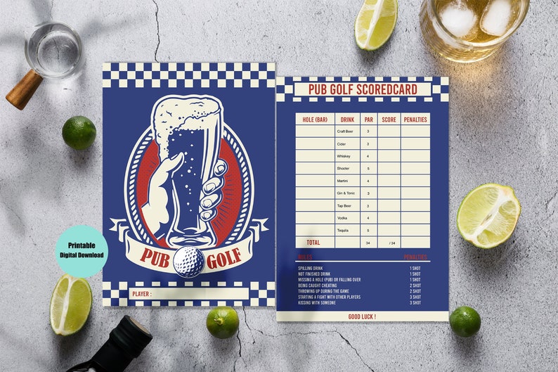 Pub Golf Score Card Pub Golf Score Card Golf Birthday Card Pub Golf ...