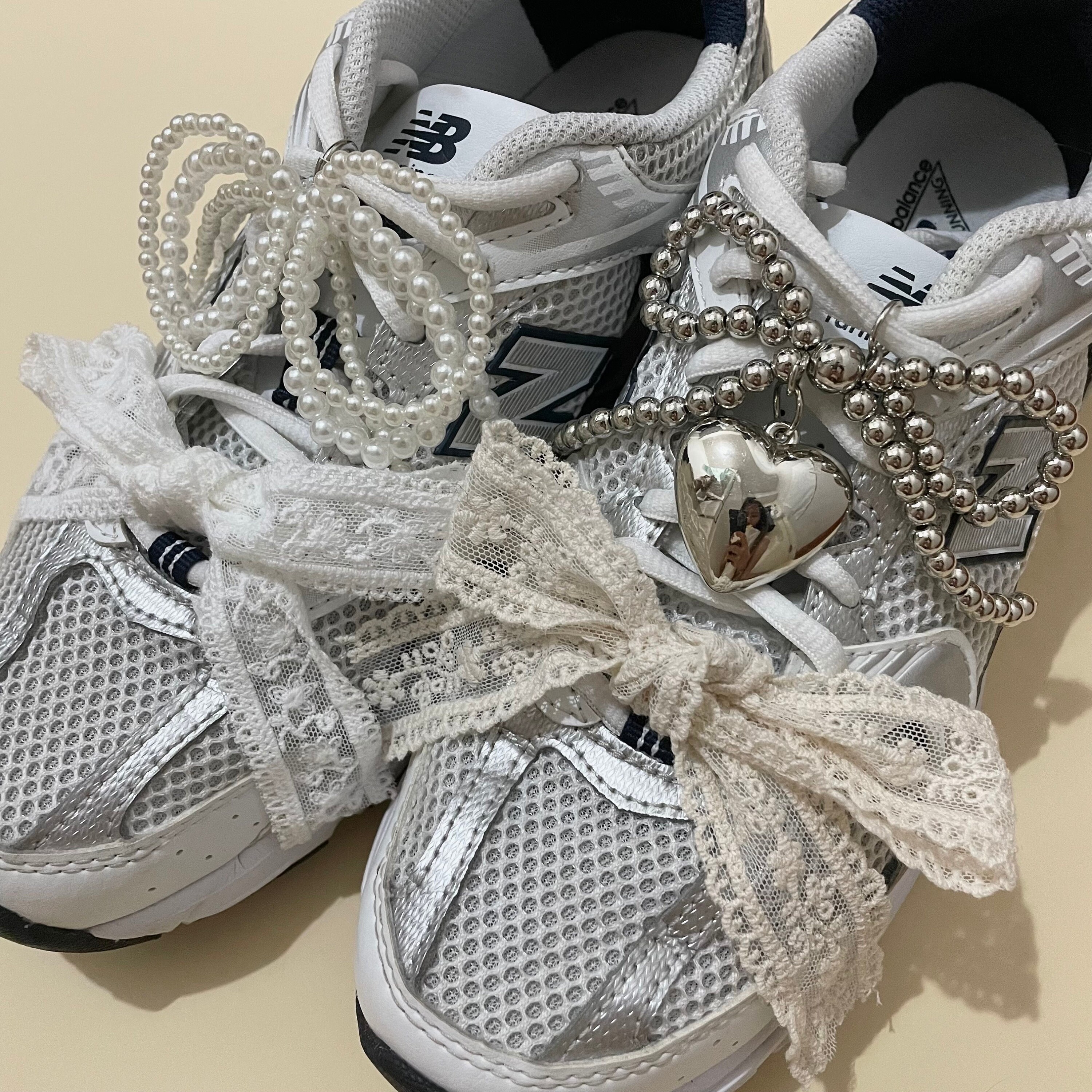 Silver Bead Shoe Ribbon Pearl Shoe Decoration Shoe Sliver Heart for ...