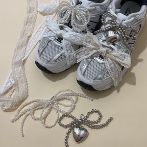 Silver Bead Shoe Ribbon Pearl Shoe Decoration Shoe Sliver Heart for ...