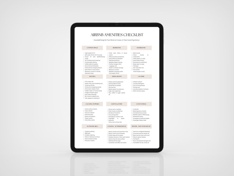 Airbnb Amenities Checklist Inventory Template Editable Printable ...