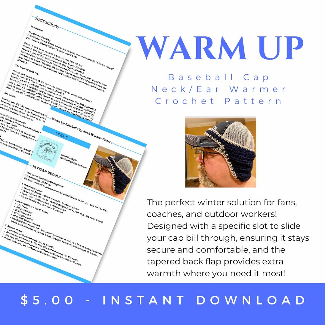 Crochet Baseball Cap Ear Warmer Pattern | Beginner Neck Gaiter PDF ...
