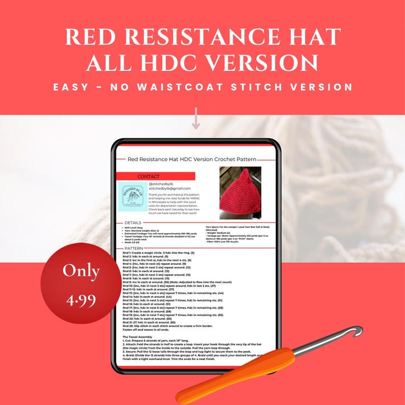 Red Resistance Norwegian Crochet Hat Pattern Toque Toboggan Beanie Cap ...