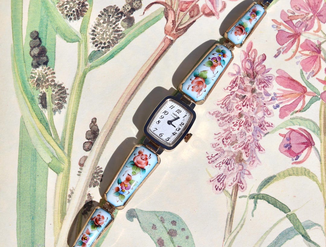 Vintage Chaika 1970s Blue Floral Women's Watch, Mechanical 17 Jewel ...