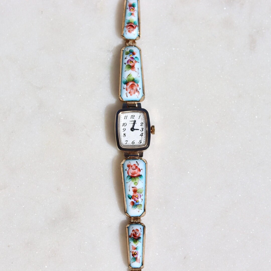 Vintage Chaika 1970s Blue Floral Women's Watch, Mechanical 17 Jewel ...