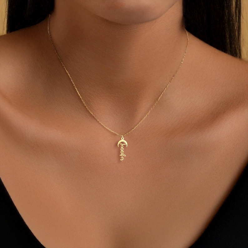 Crescent Moon Name Necklace - Personalized Moon Pendant - Custom Lunar ...