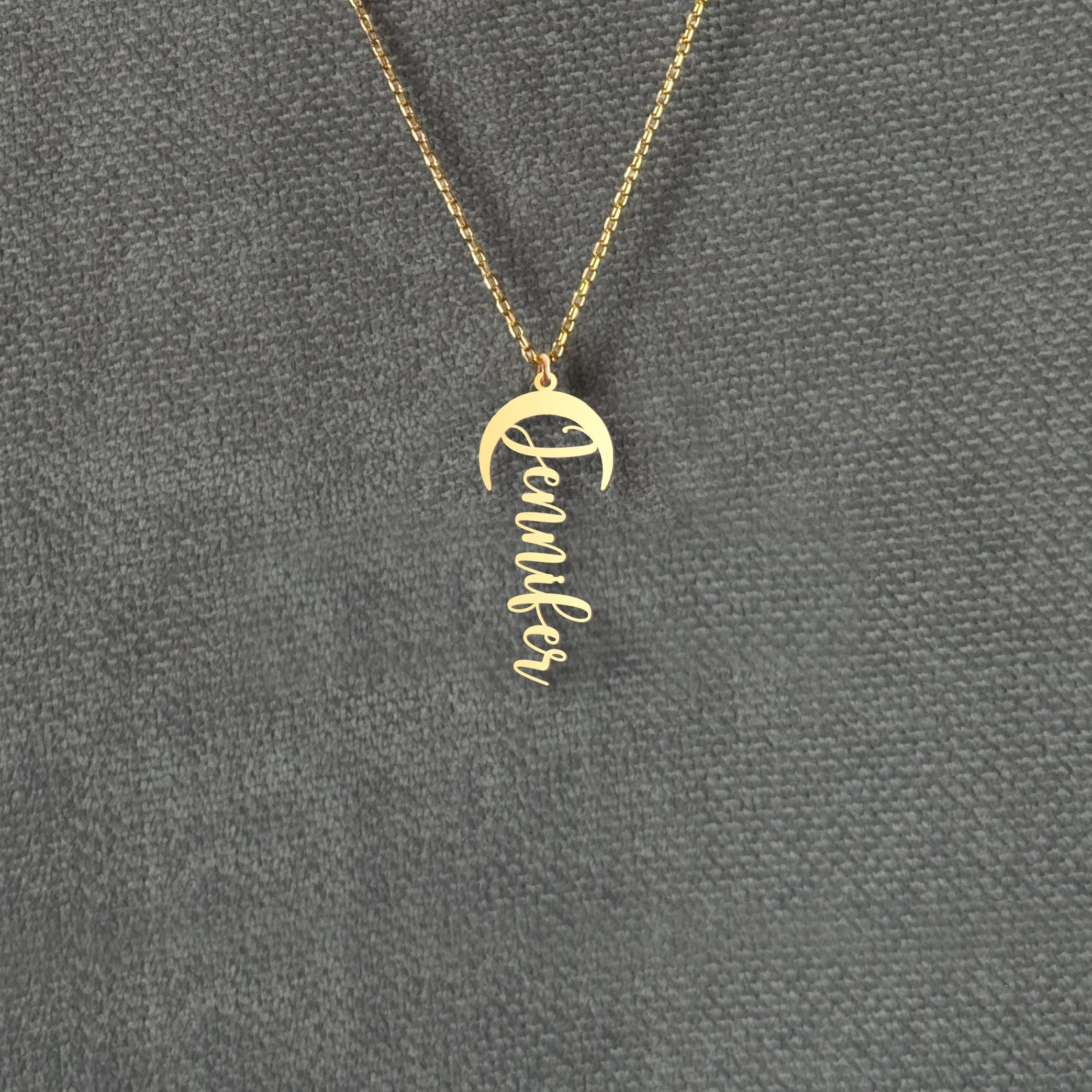 Crescent Moon Name Necklace Personalized Moon Pendant Custom Lunar ...