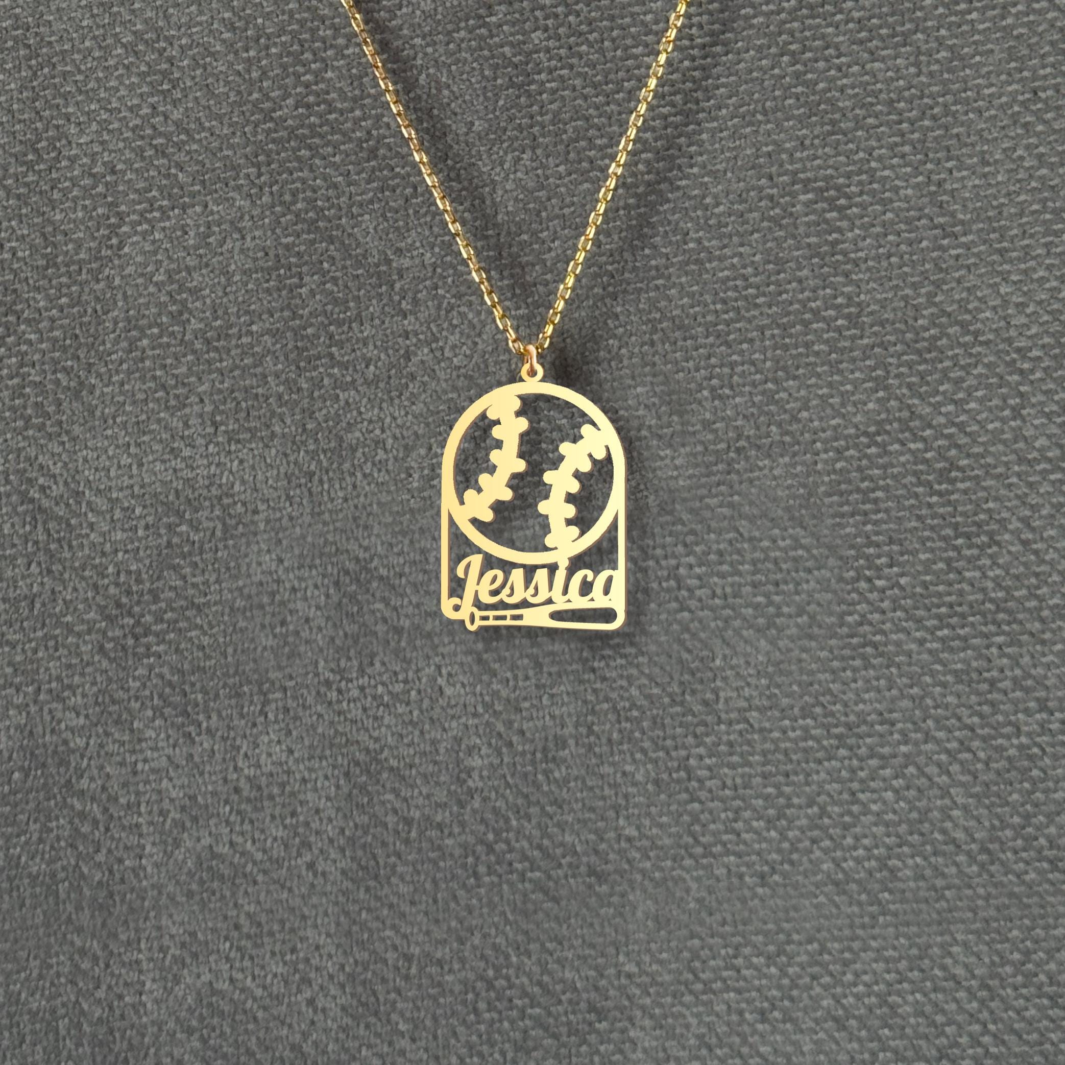 Custom Softball Necklace - Personalized Name Softball Pendant With Bat ...