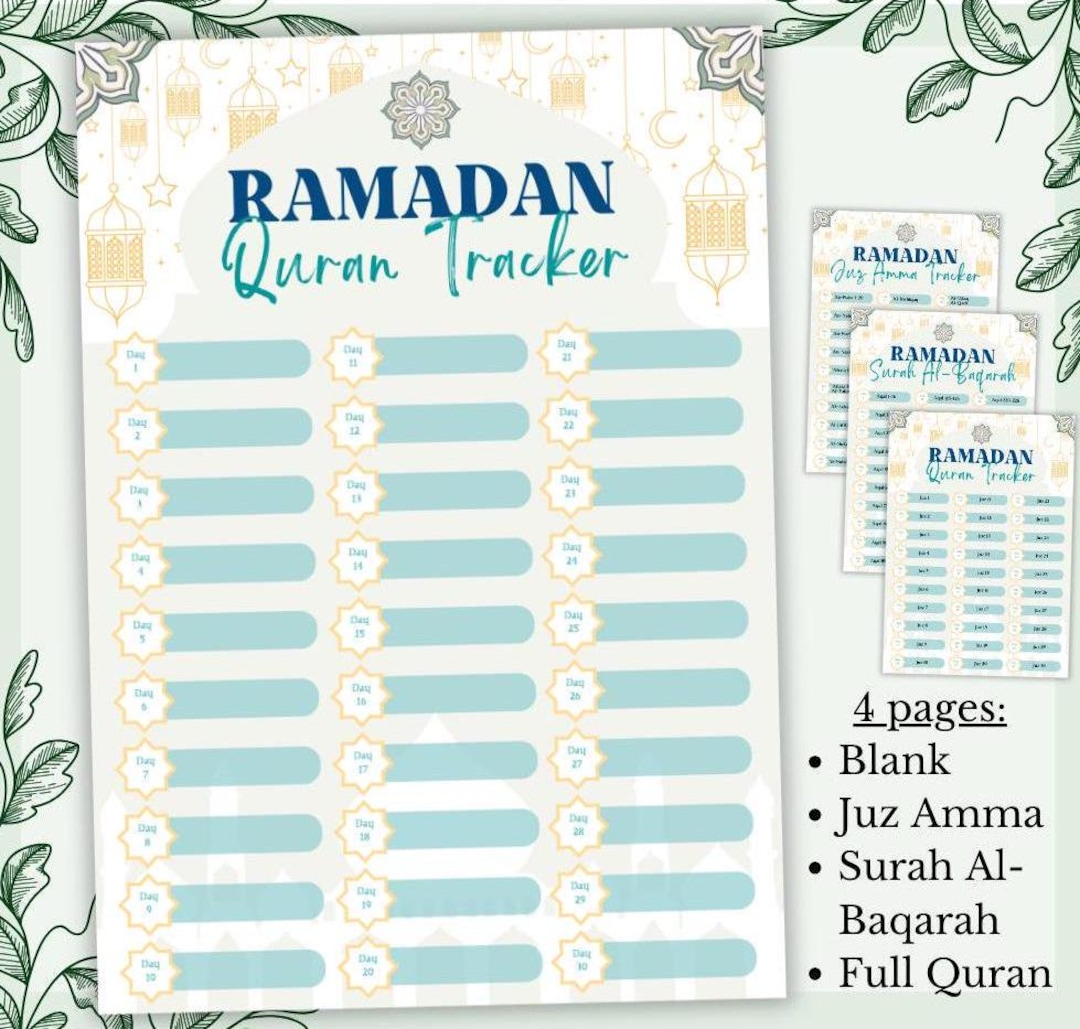 Ramadan Quran Reading Tracker for Kids and Adults. 4 Checklists/charts ...