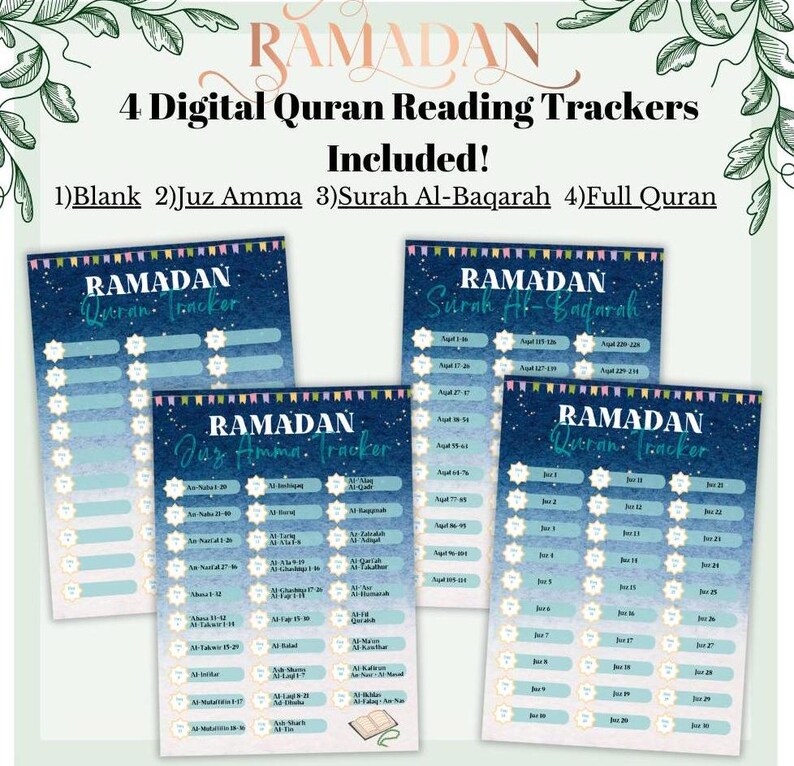 Ramadan Quran Reading Tracker for Kids and Adults. 4 Checklists/charts ...