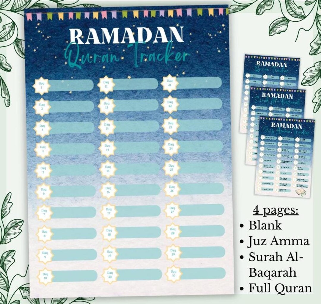Ramadan Quran Reading Tracker for Kids and Adults. 4 Checklists/charts ...
