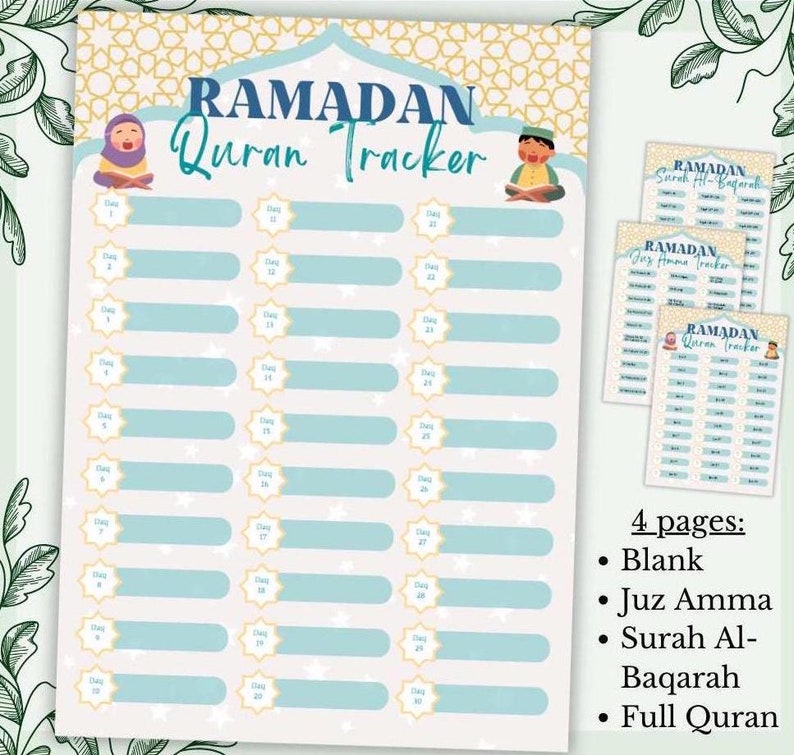 Ramadan Quran Reading Tracker for Kids and Adults. 4 Checklists/charts ...