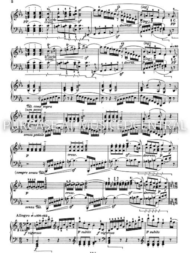 Beethoven Moonlight Sonata Op. 27 No. 1 Downloadable Printable Piano ...
