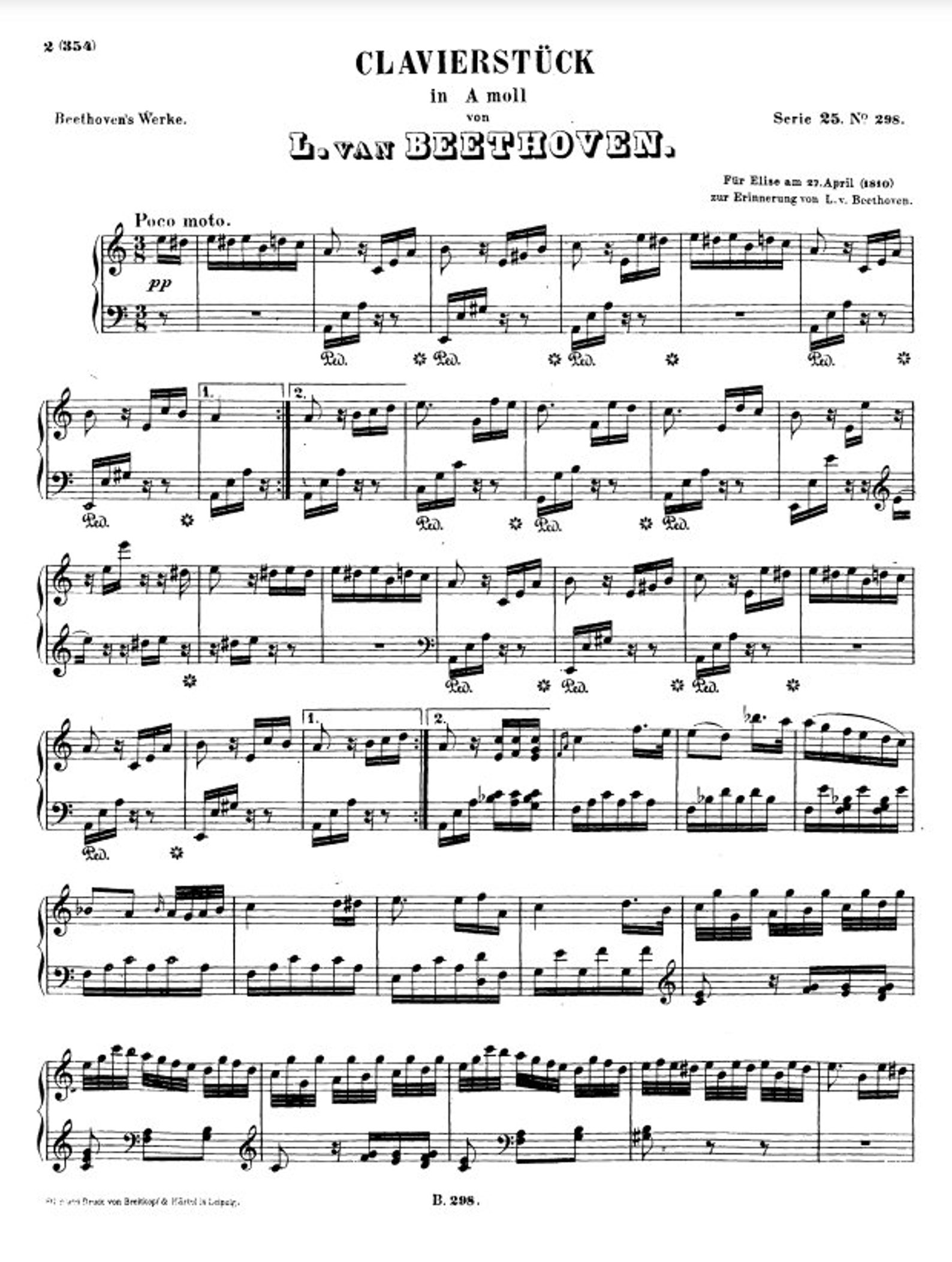 Für Elise Beethoven Piano Sheet Music Downloadable Printable PDF - Etsy