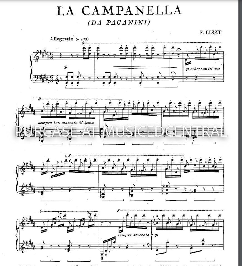 La Campanella (da Paganini) by Franz Liszt Piano Sheet Music Downloadable Printable PDF - Etsy