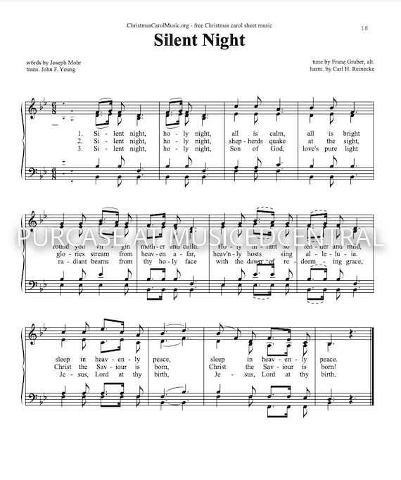 Silent Night Christmas Carol Sheet Music Soprano Alto Tenor - Etsy