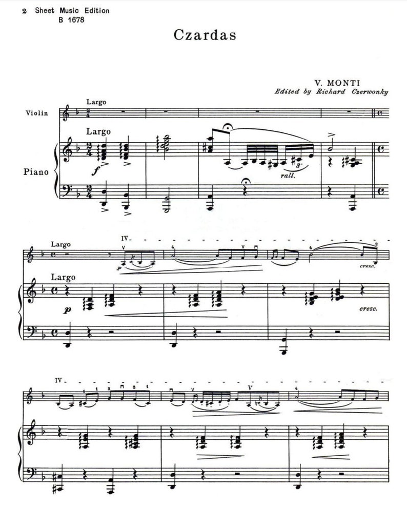 Csárdás by Vittorio Monti - Violin & Piano Sheet Music - Etsy